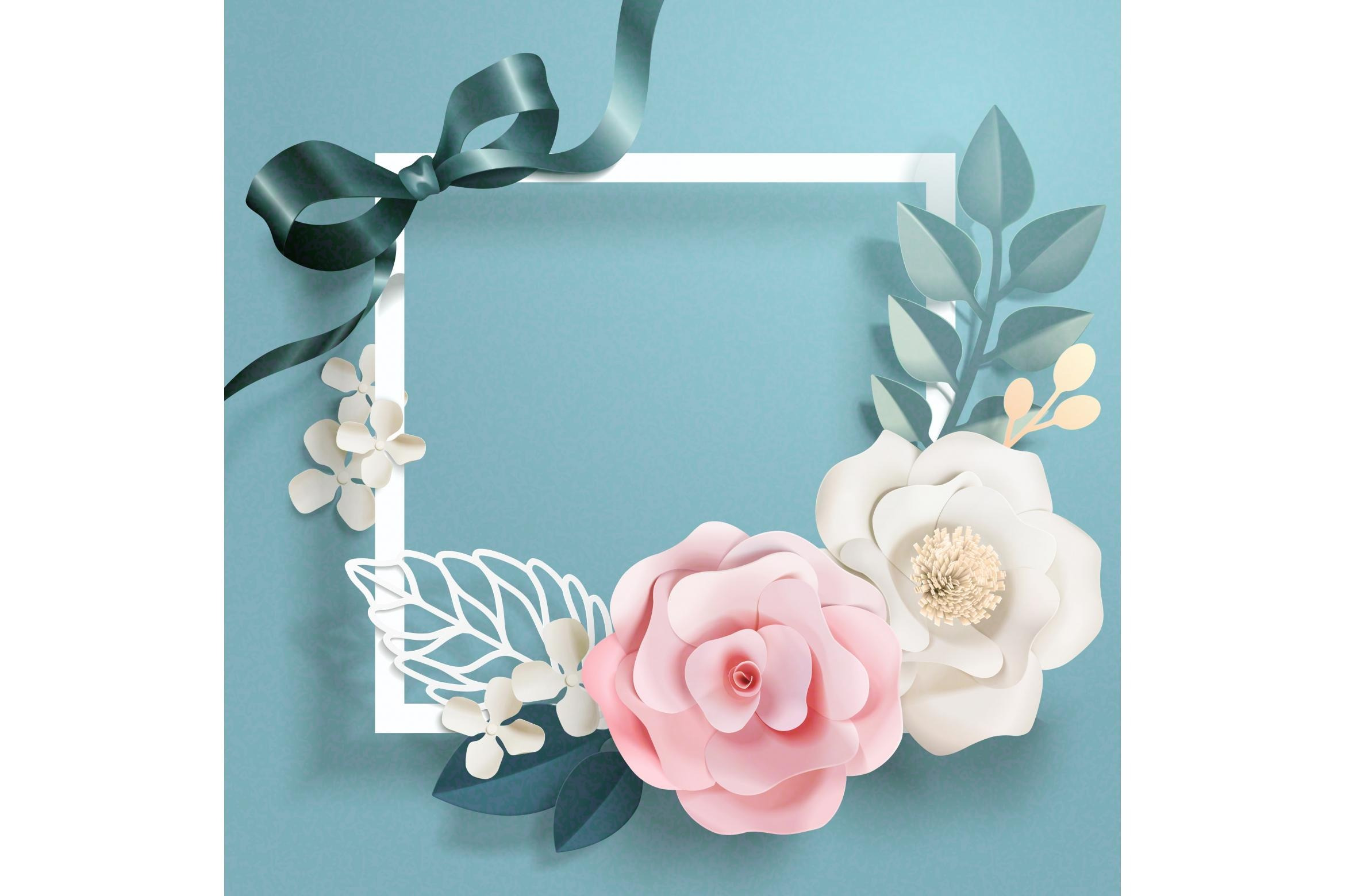 Romantic floral paper art frame, an Illustration by TotallypicRF