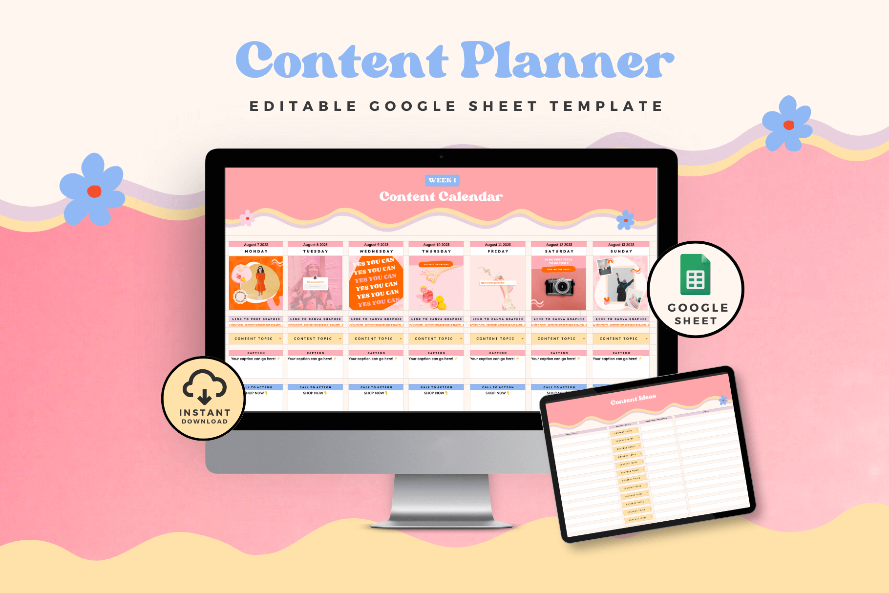 Content Calendar for Google Sheets, a Social Media Template by Kurly ...