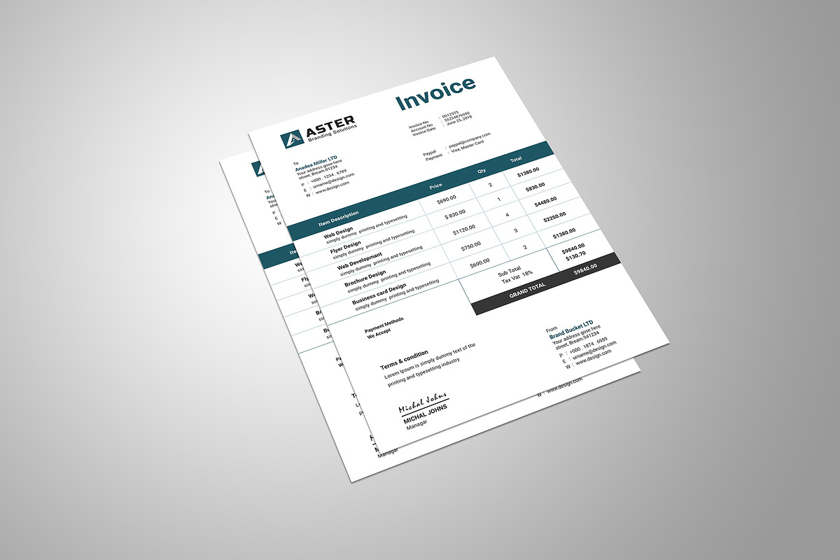 Clean Invoice, a Stationery Template by UI_Expert