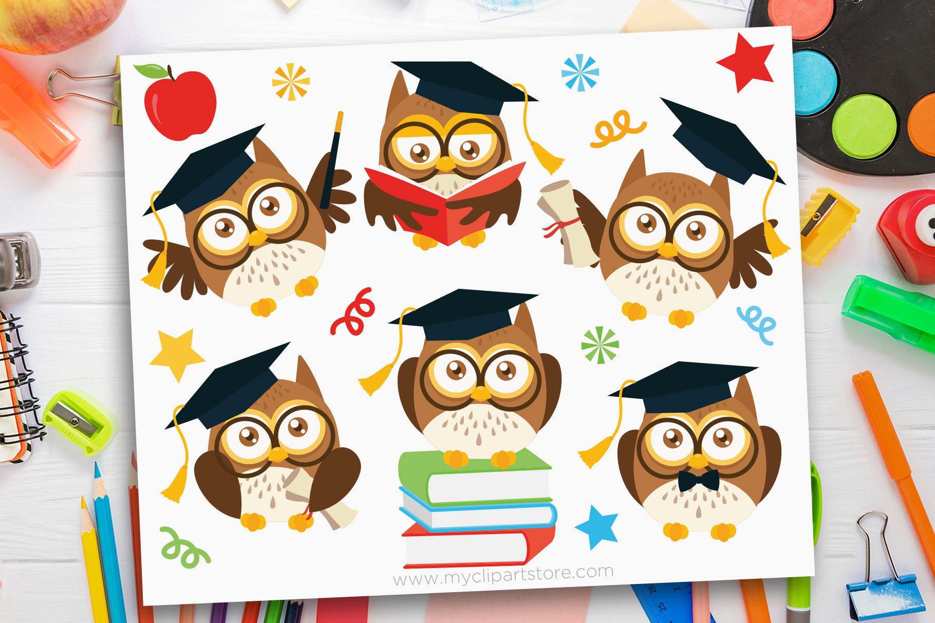 Graduation Owls Clipart, an Illustration by MyClipArtStore