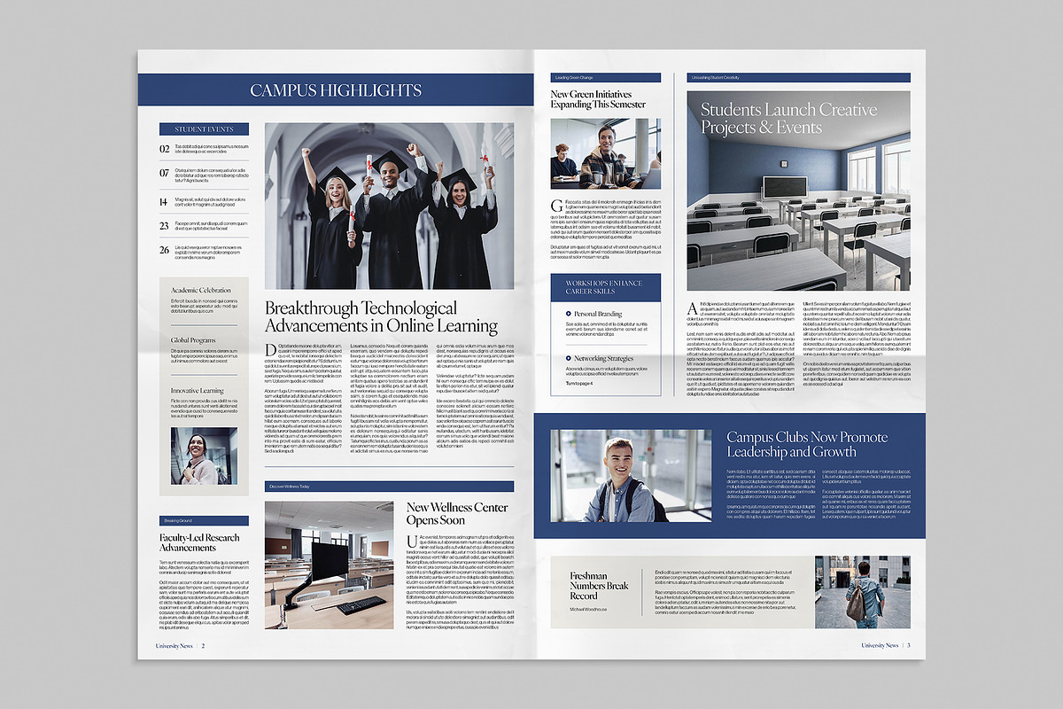 University Newsletter Template, a Brochure Template by BrandPacks
