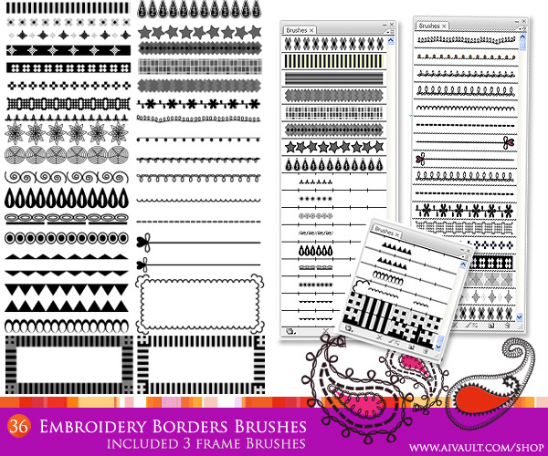 Embroidery Stroke Vector Brushes, a Brush Add-On by artinspirestudio