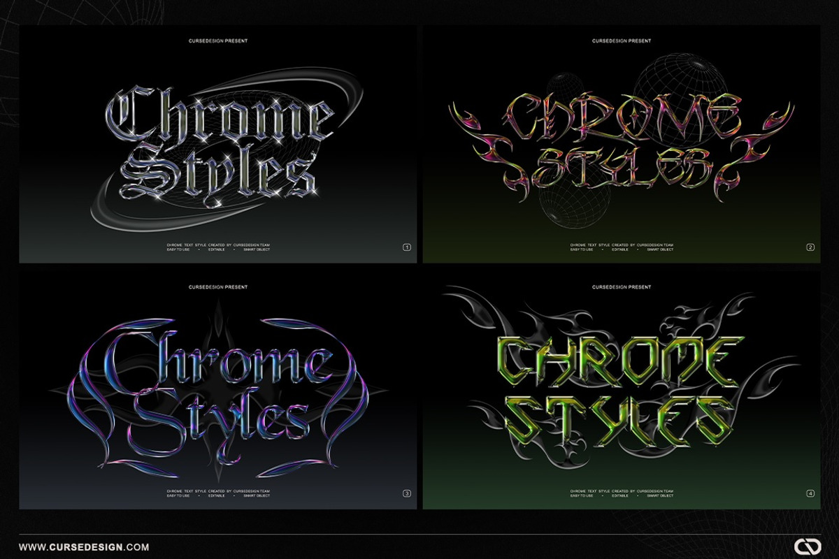 Chrome Styles Text Effects I 10 PSD, an Action Add-On by Cursedesign