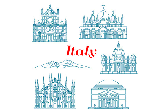 Italy landmarks icons, a Background Graphic by Vector Tradition