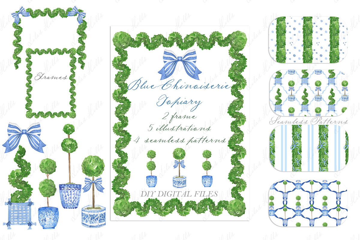 Chinoiserie Blue Topiary, an Illustration by LABFcreations