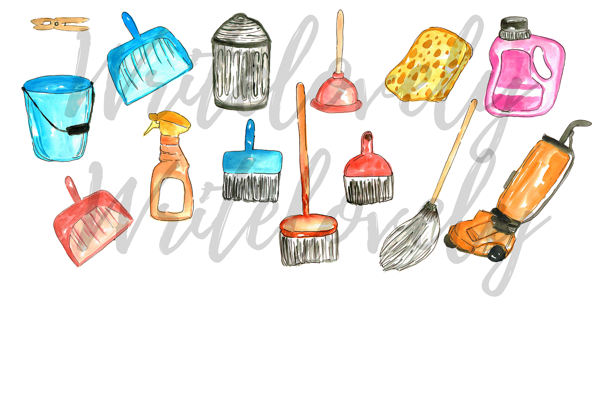 Watercolor Cleaning Clipart, an Illustration by Writelovely