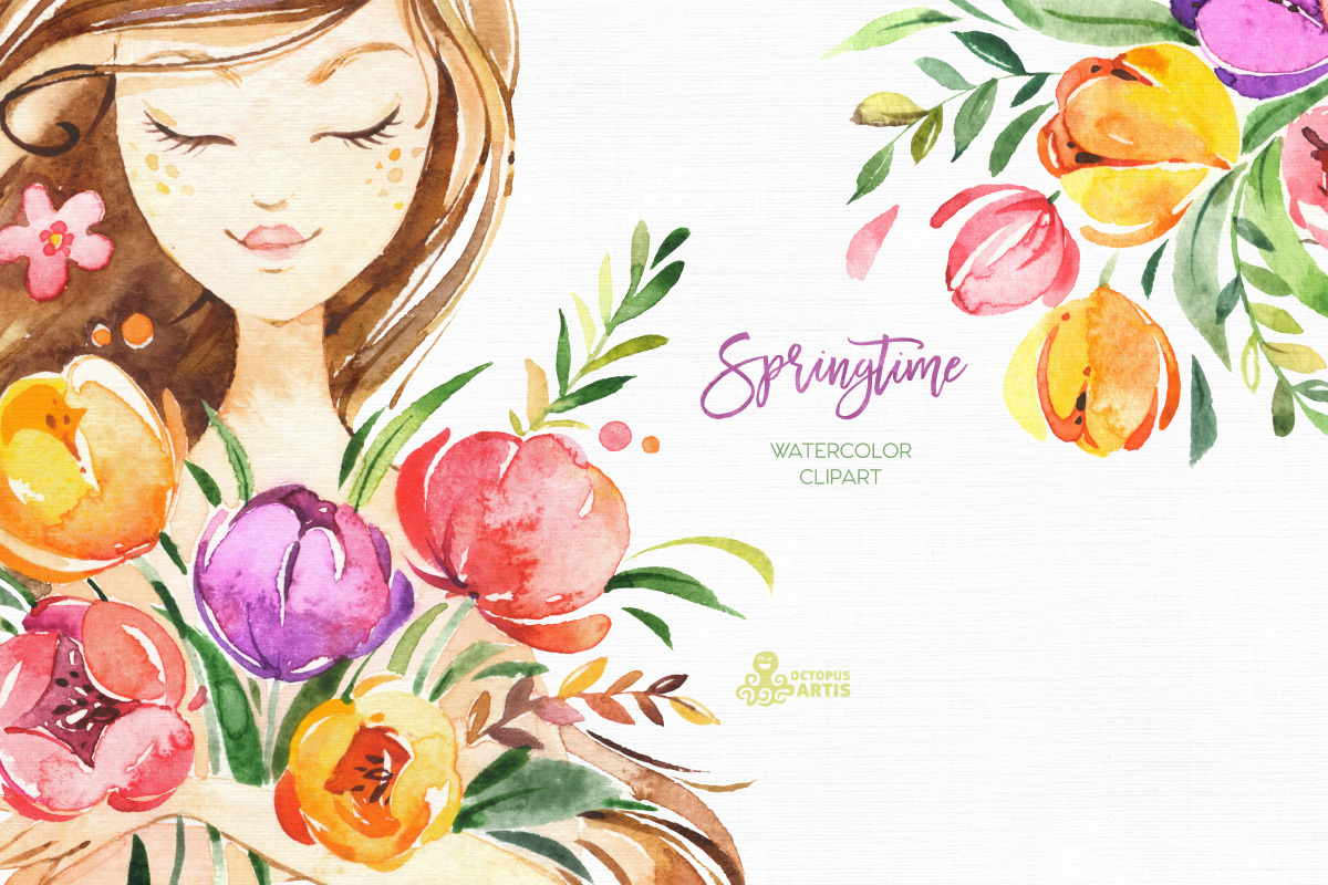 Springtime. Watercolor collection, an Illustration by OctopusArtis ...