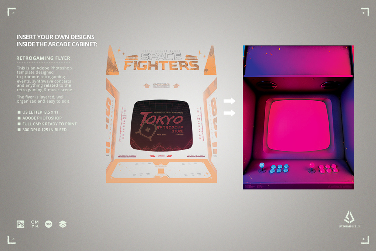 Retro Gaming Flyer Arcade Cabinet, a Flyer Template by Storm Pixels