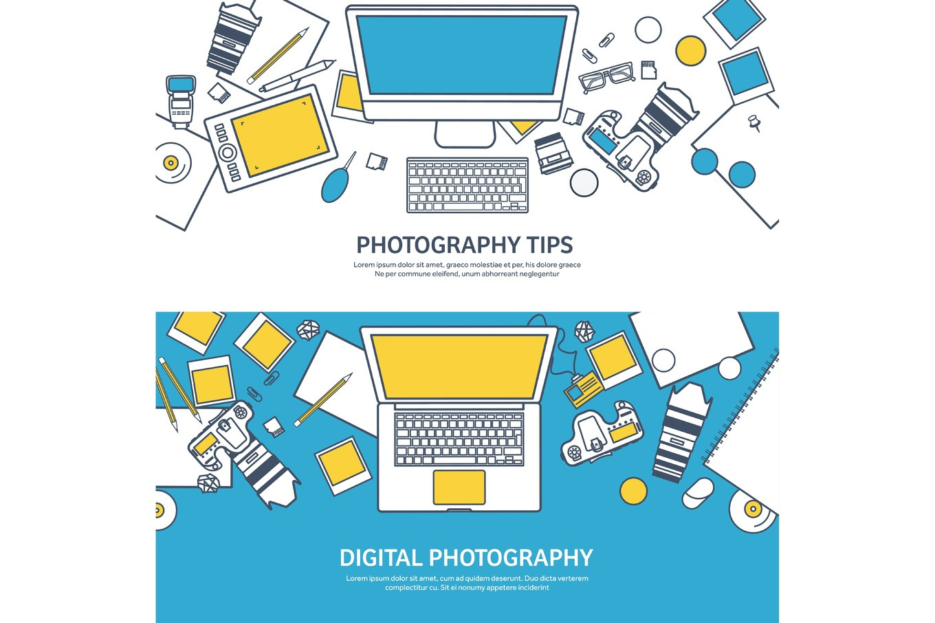 Lined fhotographer equipment on a table. Photography tools, photo ...