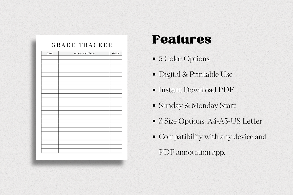 Student Grade Tracker Printable, a Stationery Template by The Chaos Project
