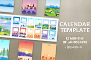Calendar template 12 landscapes, an Illustration by Vector_Up