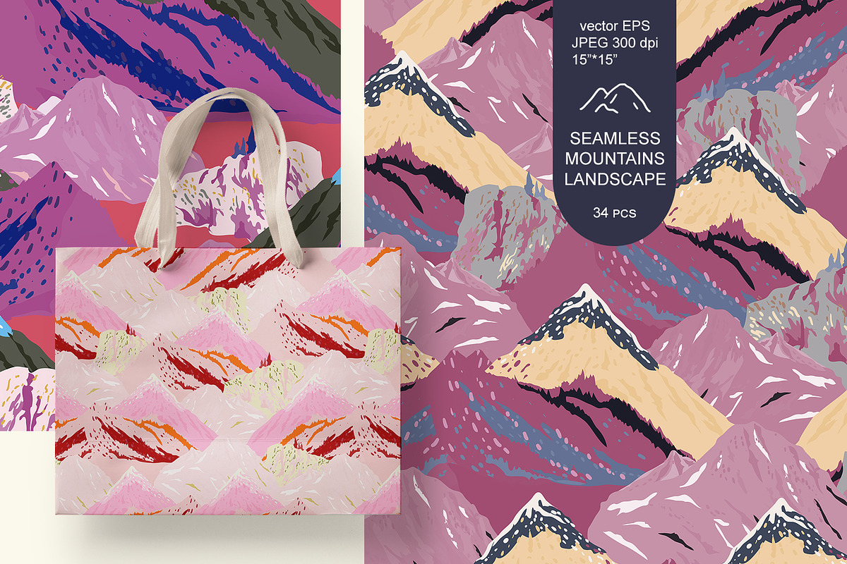 Mountains seamless vector set, a Pattern Graphic by PatternsBlooming
