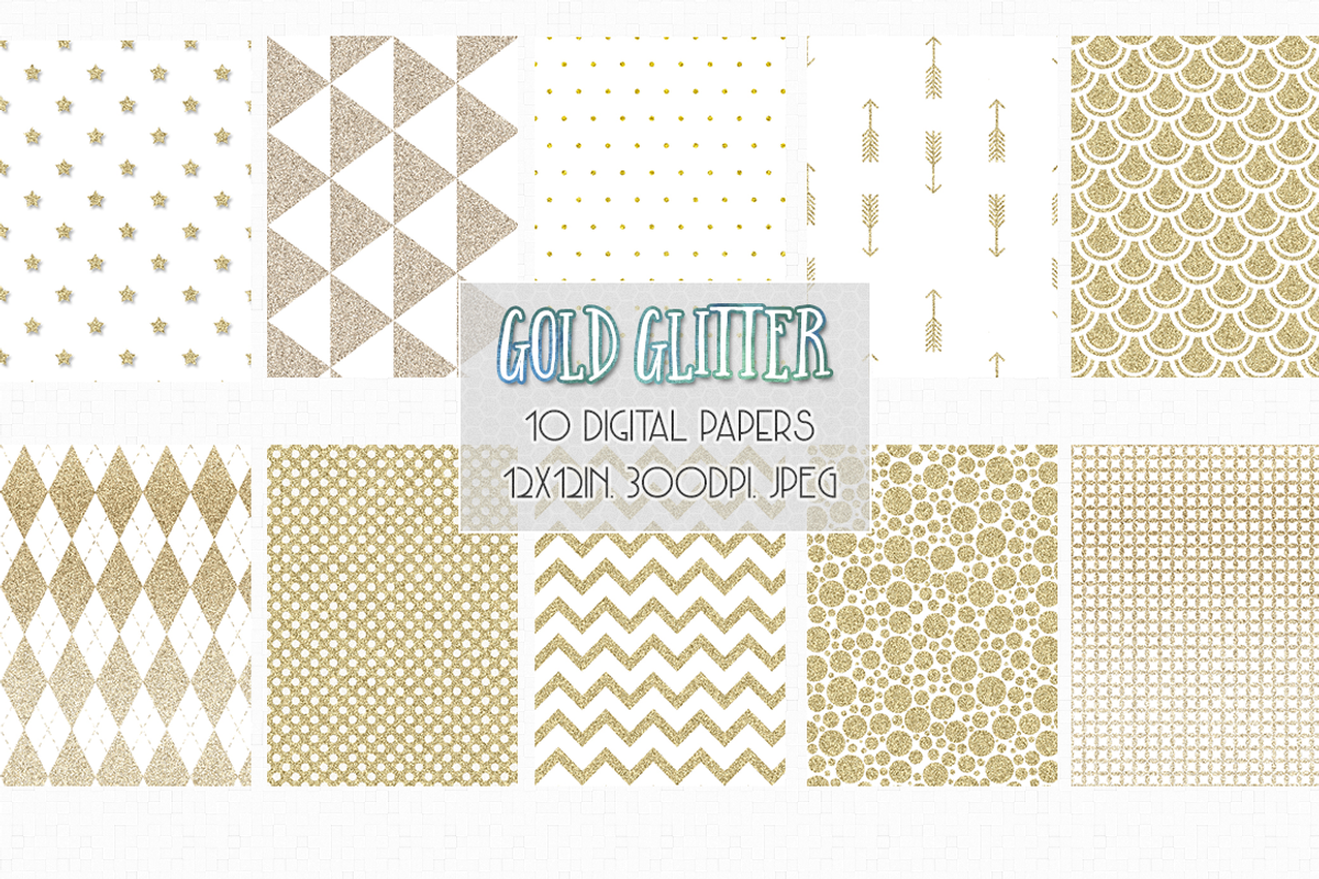 Gold Glitter Patterns digital paper, a Pattern Graphic by TeaBerry