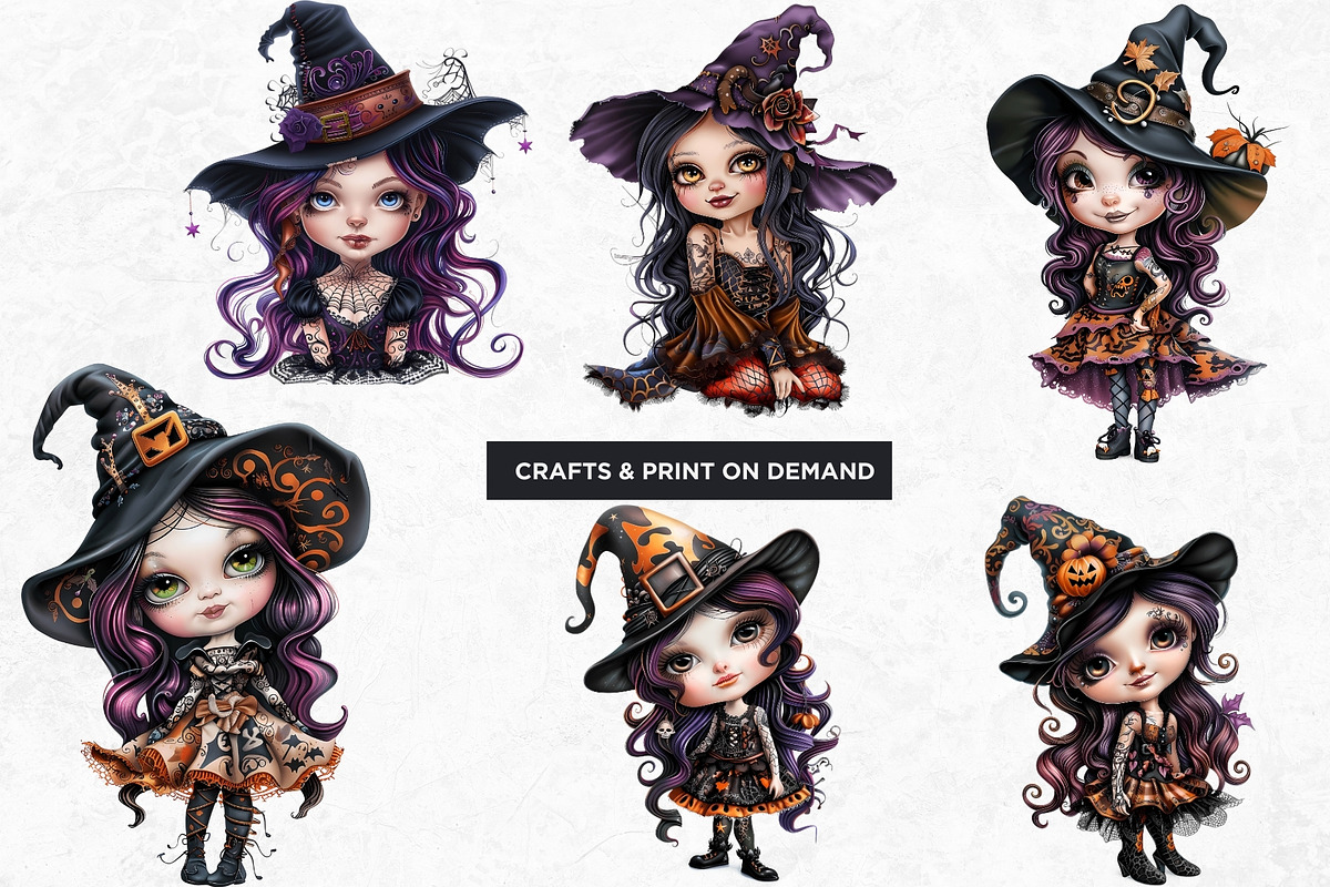 Halloween Cute Witch Clipart V3, a Seasonal Illustration by ThatsDesign Art