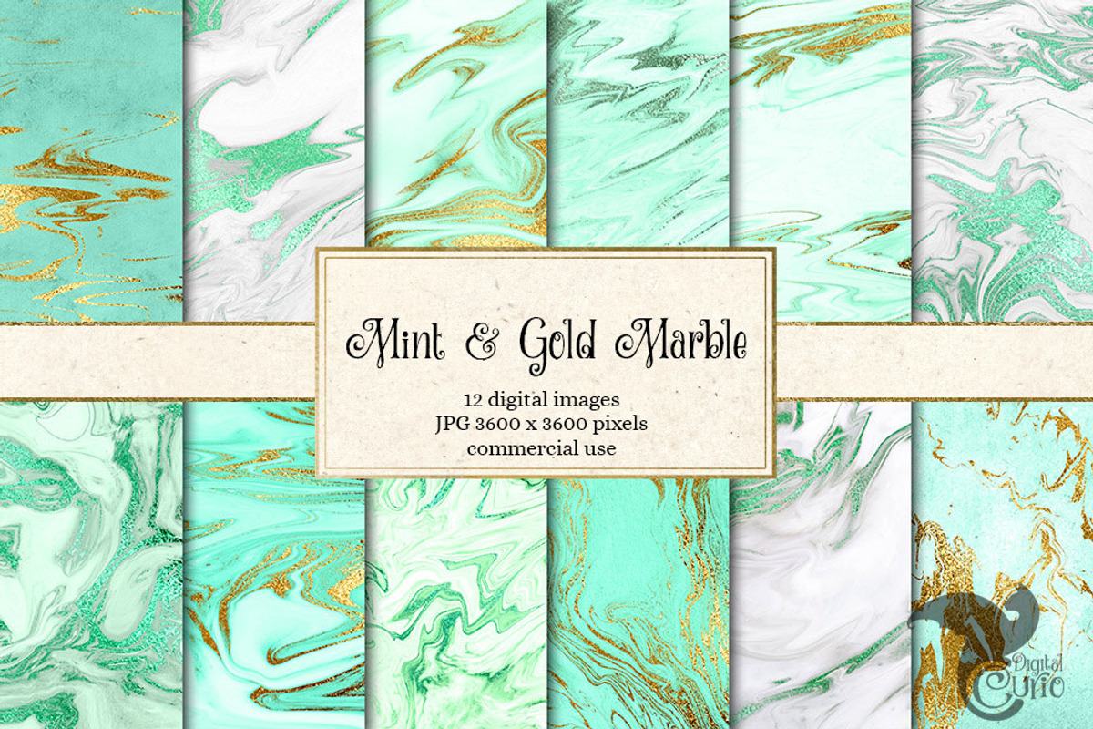Mint and Gold Marble Textures, a Texture Graphic by Digital Curio
