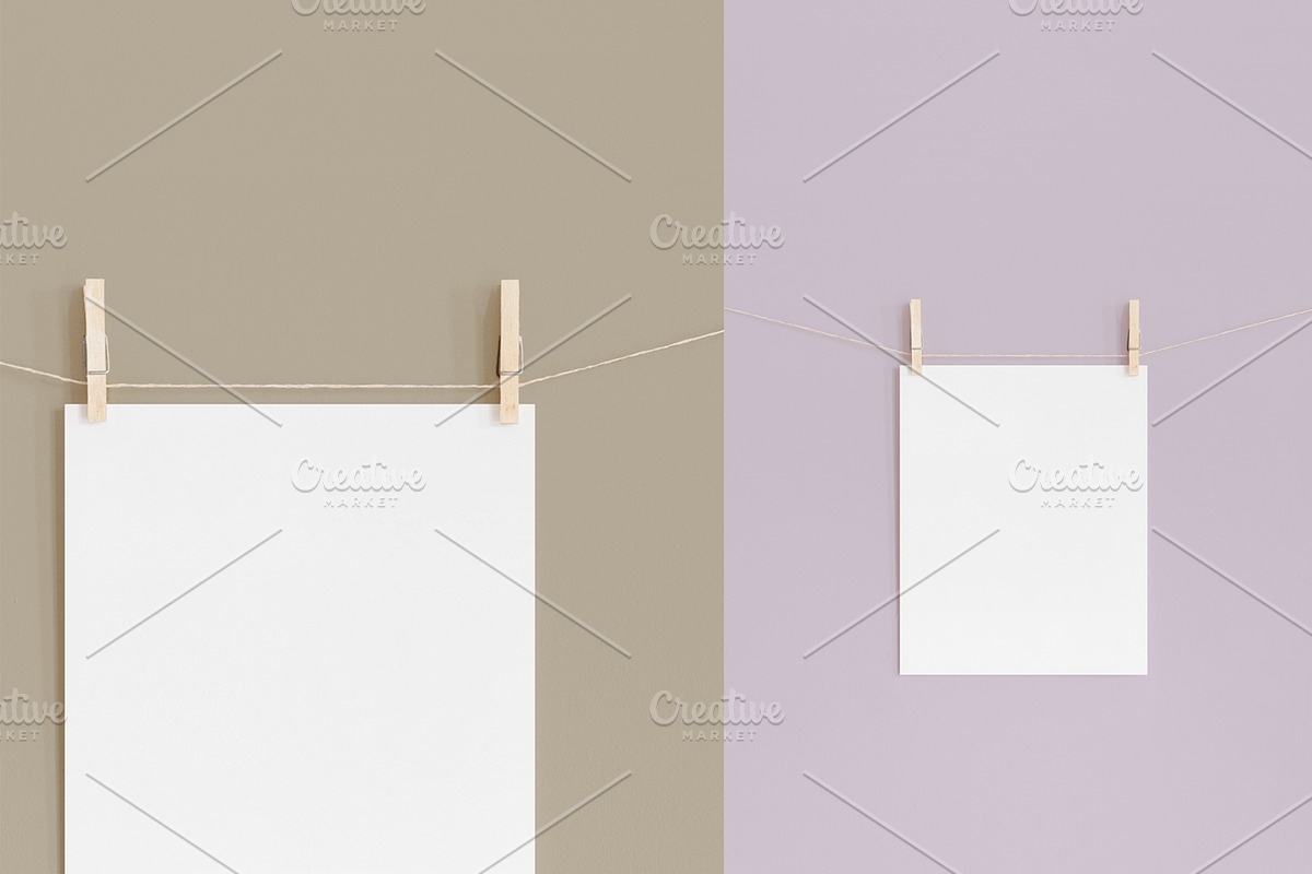 Poster and Pegs Mockup 4x5 Ratio, a Mockup by HALFTOUNE | Creative Market