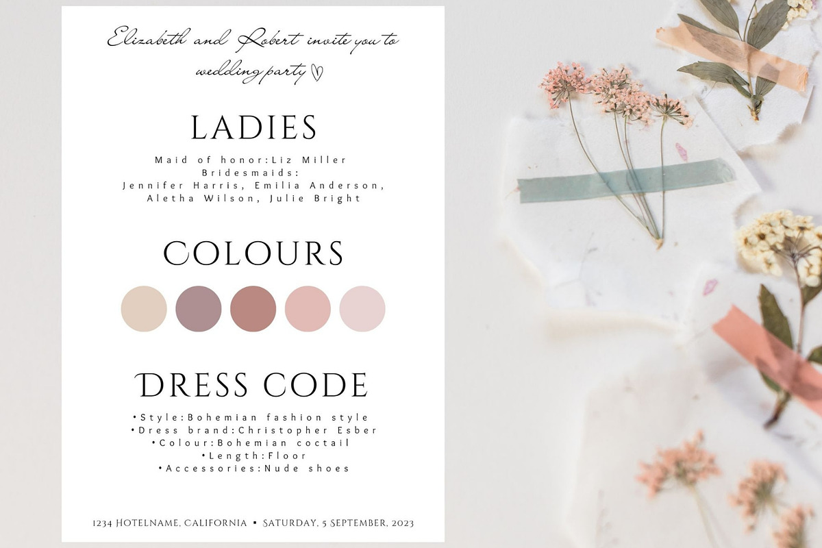 Wedding dress code details card, a Card Template by EvaTemplates