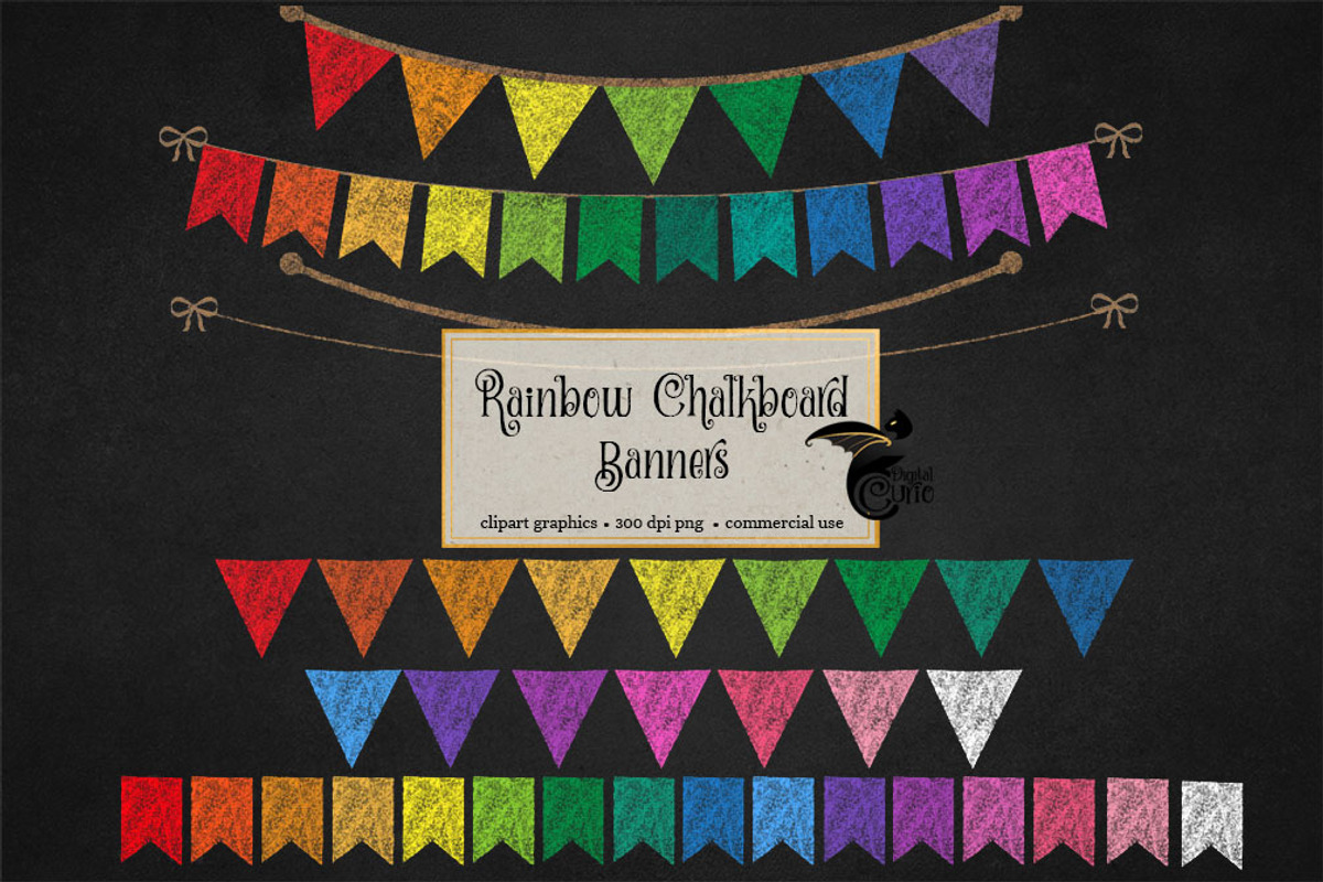 Rainbow Chalkboard Bunting Banners, an Object Graphic by Digital Curio