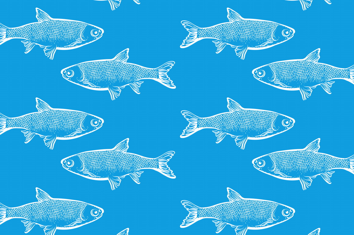 fish, blue background, a Pattern Graphic by kio