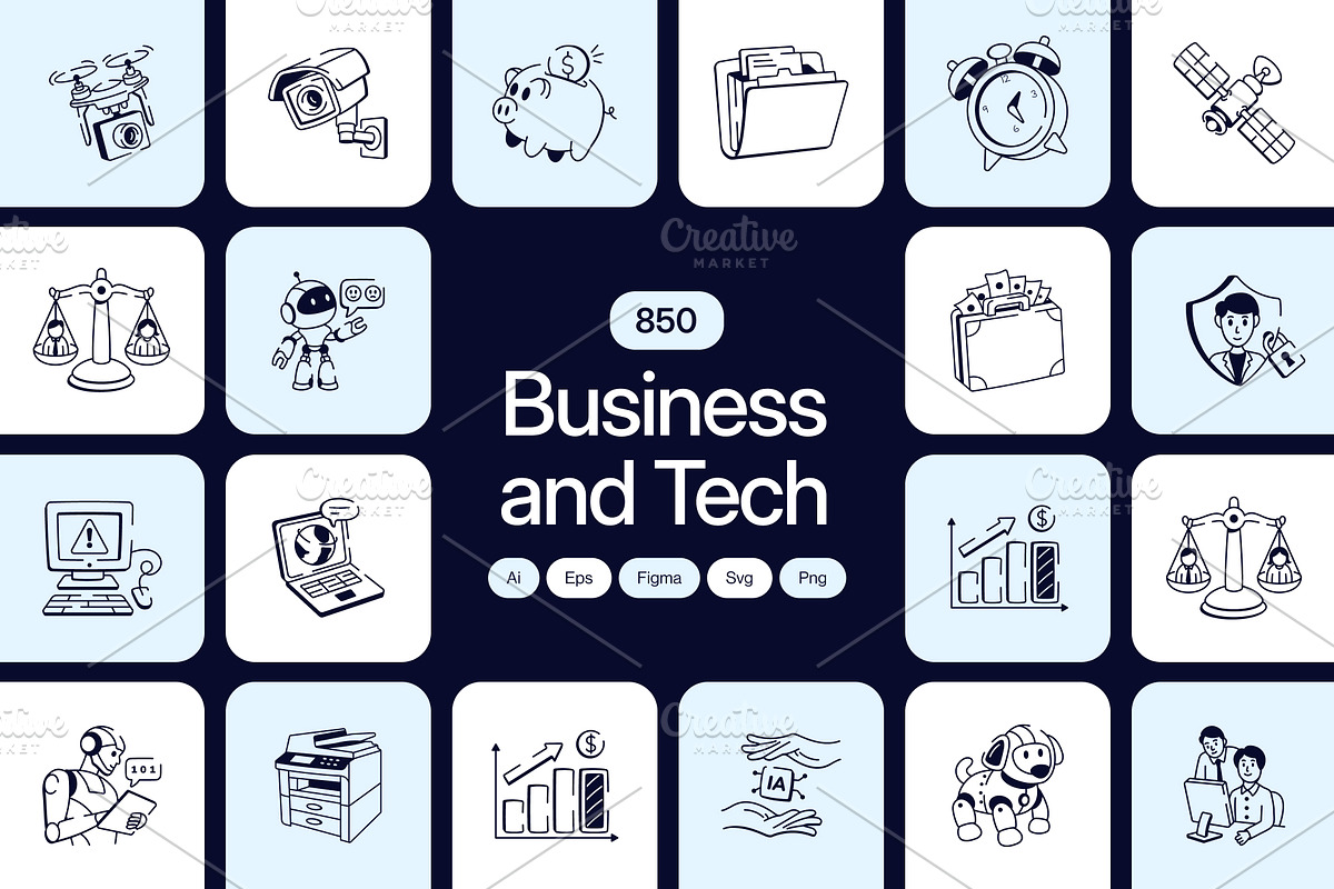 Business and Tech Doodle Icons