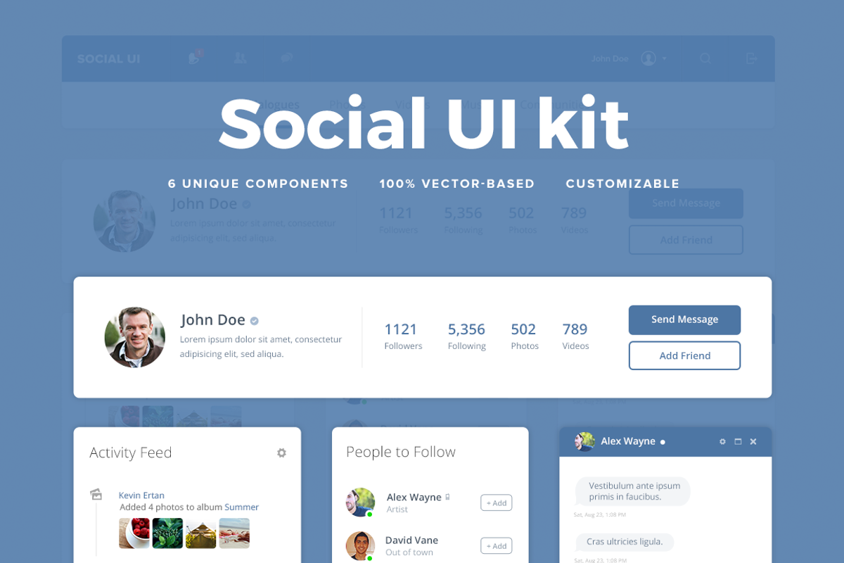 Social UI kit, an UI Kit Template by alexgilev
