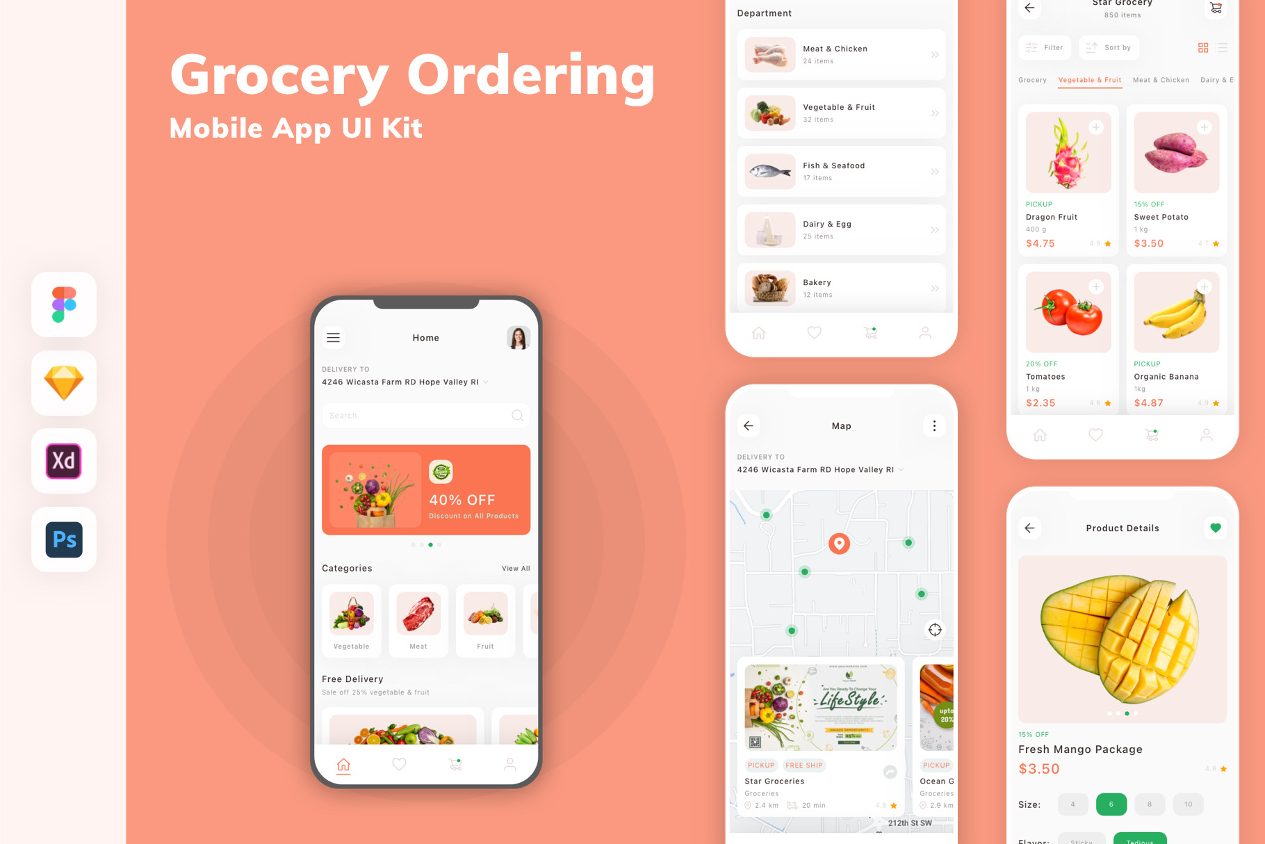 Grocery Ordering Mobile App UI Kit | UI Kits and Libraries ~ Creative ...