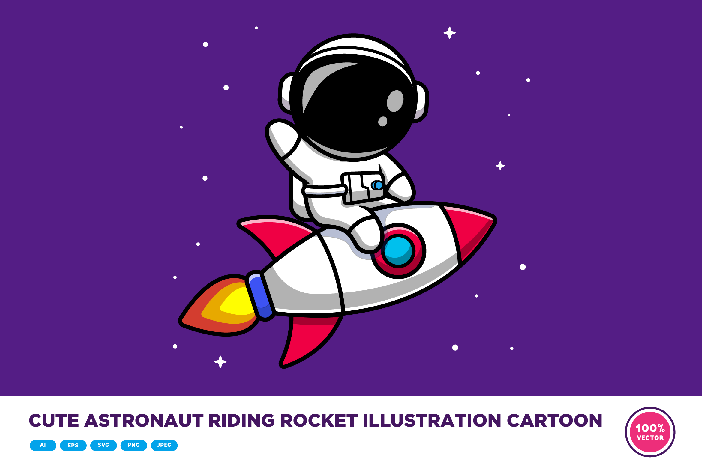 Cute Astronaut Riding Rocket Cartoon, a Person Illustration by Catalyst ...