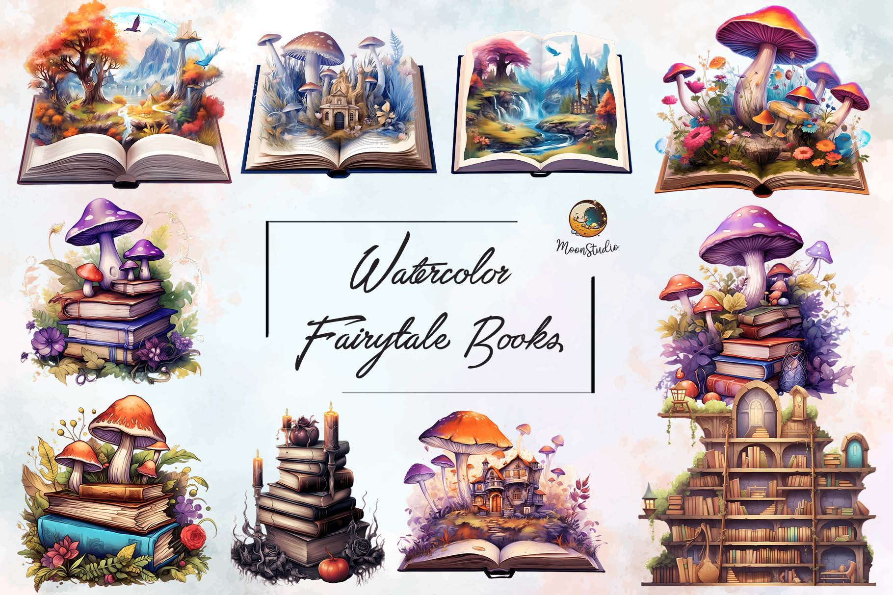Watercolor Fairytale Book Clipart, an Illustration by Moon Studio