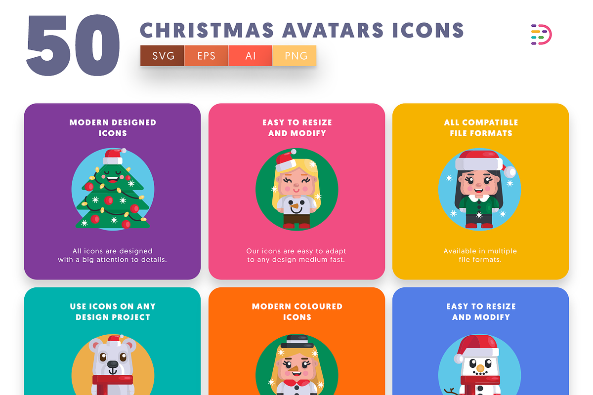 Christmas Avatars Icons | Download SVG, PNG, EPS Icons | Creative Market