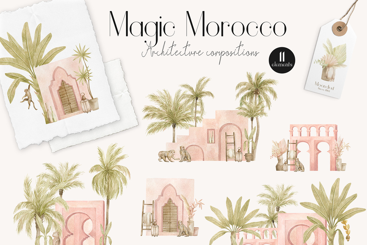 Magic Morocco. Arch, monkey, jungle, an Animal Illustration by Kreker Kate