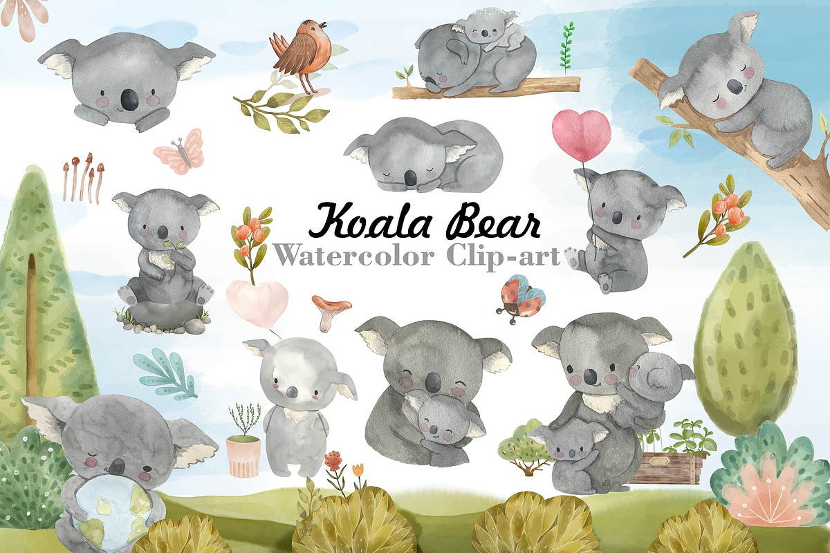 Watercolor Koala Clipart