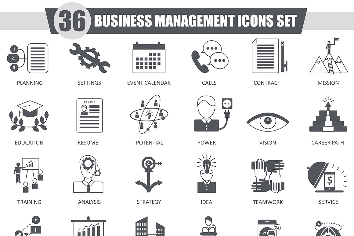 Business management black icons set, an Icon by Lemberg Vector