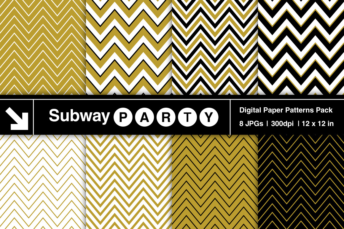 Gold, Black, White Chevron Papers, a Pattern Graphic by SubwayParty