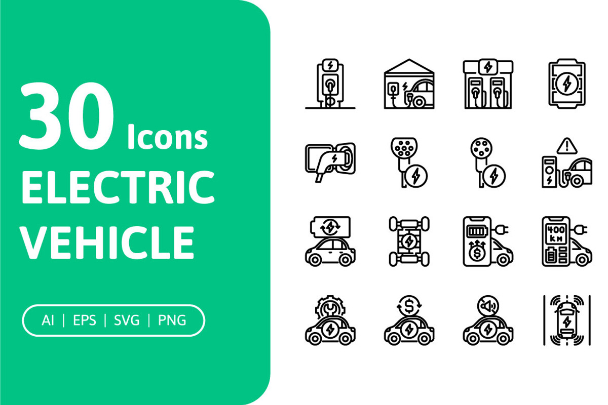 30 Electric Vehicle Icons