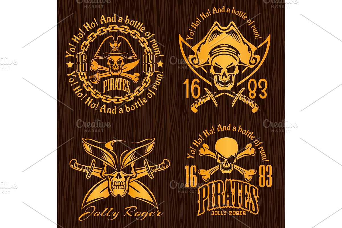 Pirate labels set - design for badges, logos and t-shirt prints., an ...