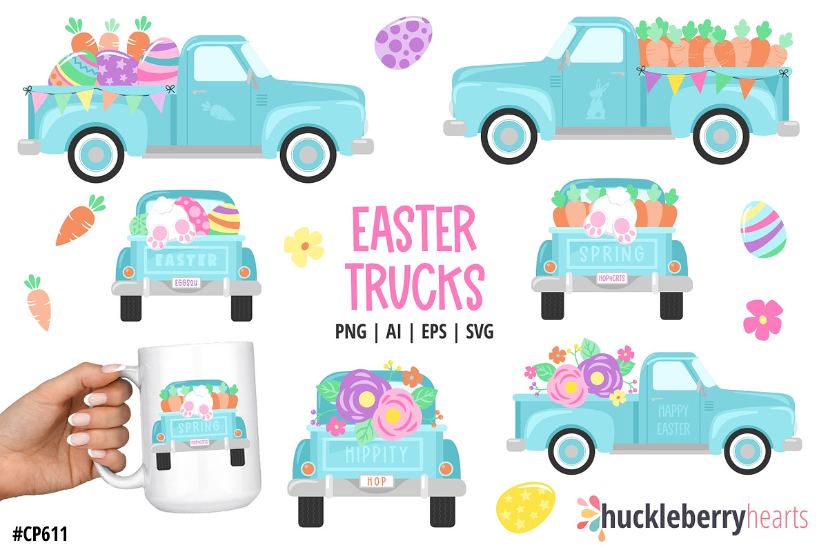 Easter Truck Clipart, an Illustration by Huckleberry Hearts