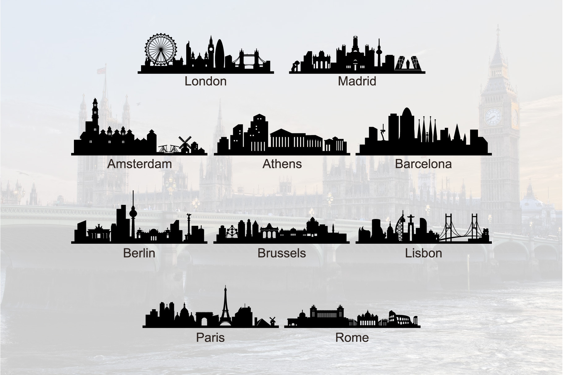 10 Silhouette of City Skyline Set, an Illustration by jongcreative ...