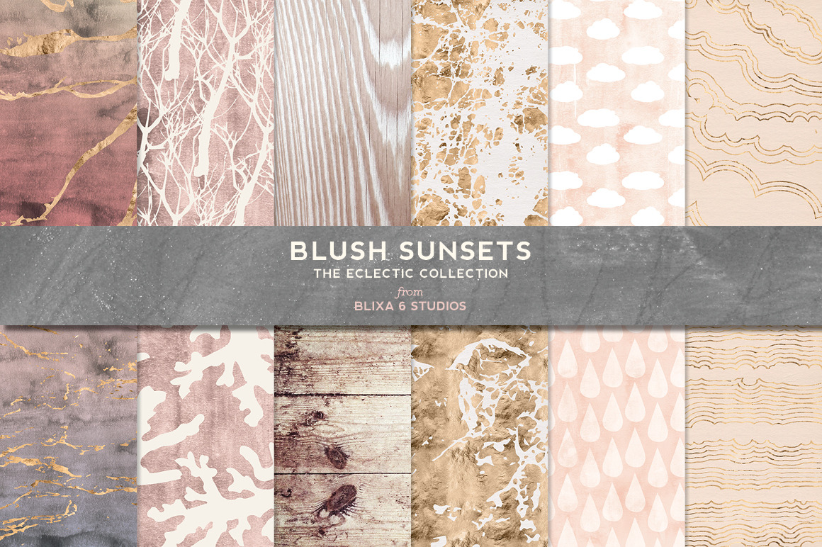 Blush Sunsets Rose Gold & Watercolor, a Pattern Graphic by Blixa 6 Studios