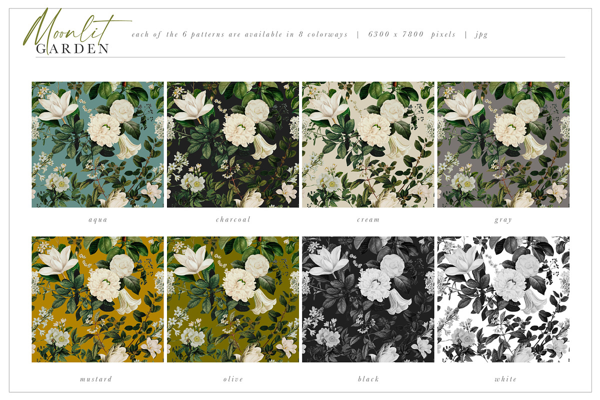 Moonlit Garden Floral Patterns, a Pattern Graphic by Eclectic Anthology