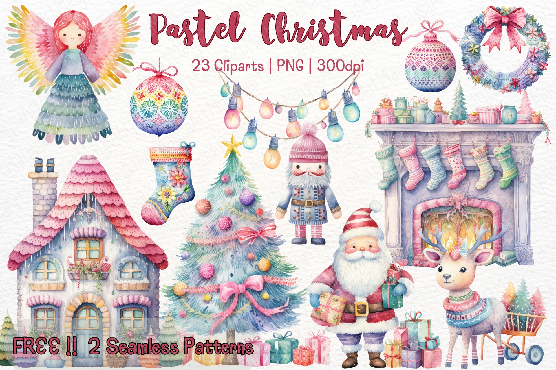 Pastel Christmas Watercolor Clipart, a Seasonal Illustration by Maysa Art