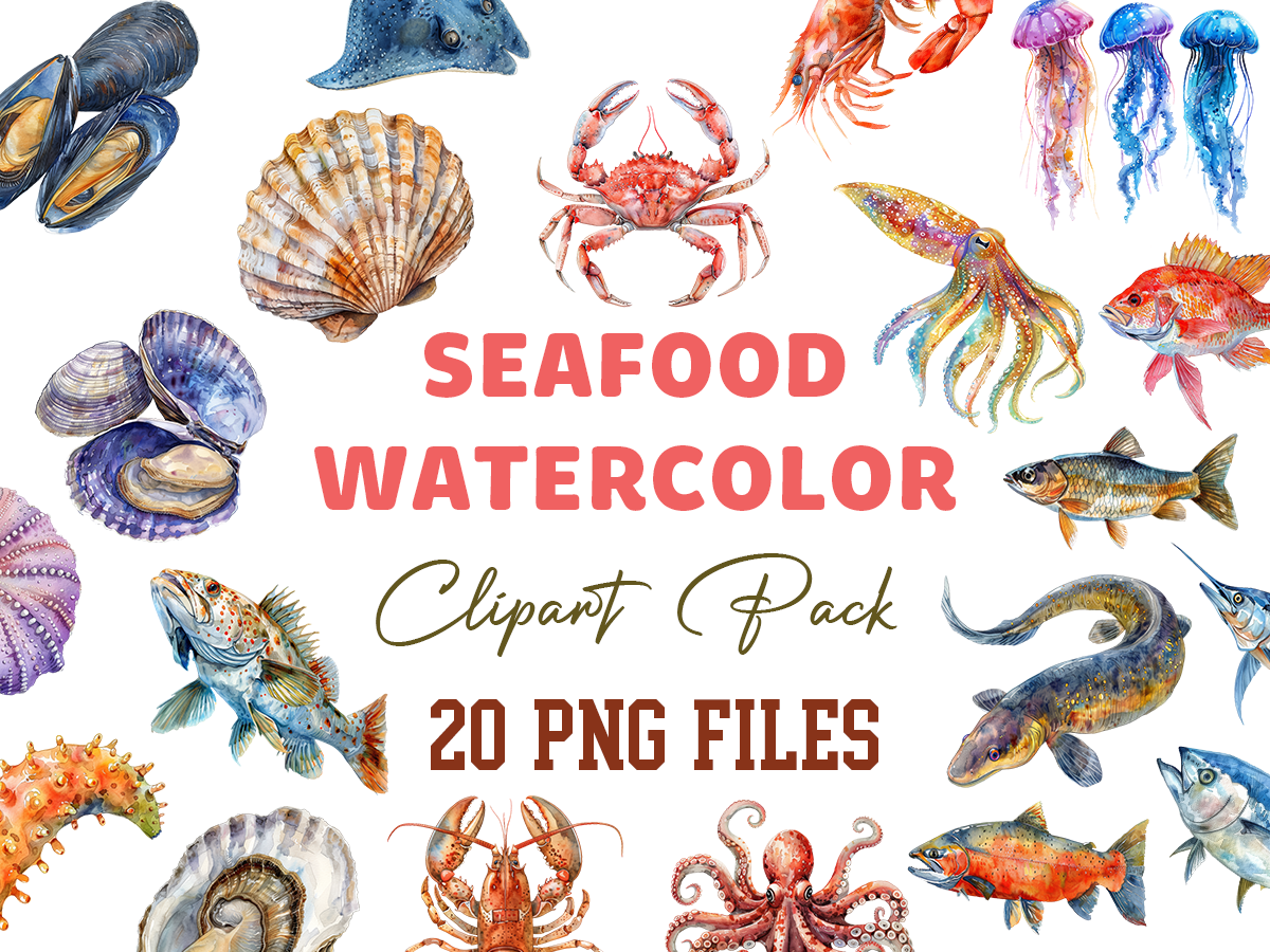 20 Watercolor Sea Animals PNG, an Animal Illustration by DesignBTF