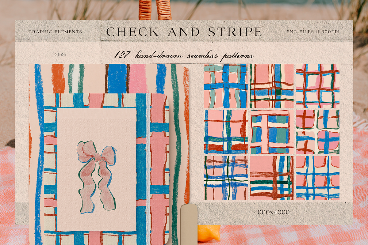Handdrawn Checks & Stripes, a Wallpaper Graphic by nadispasibenko