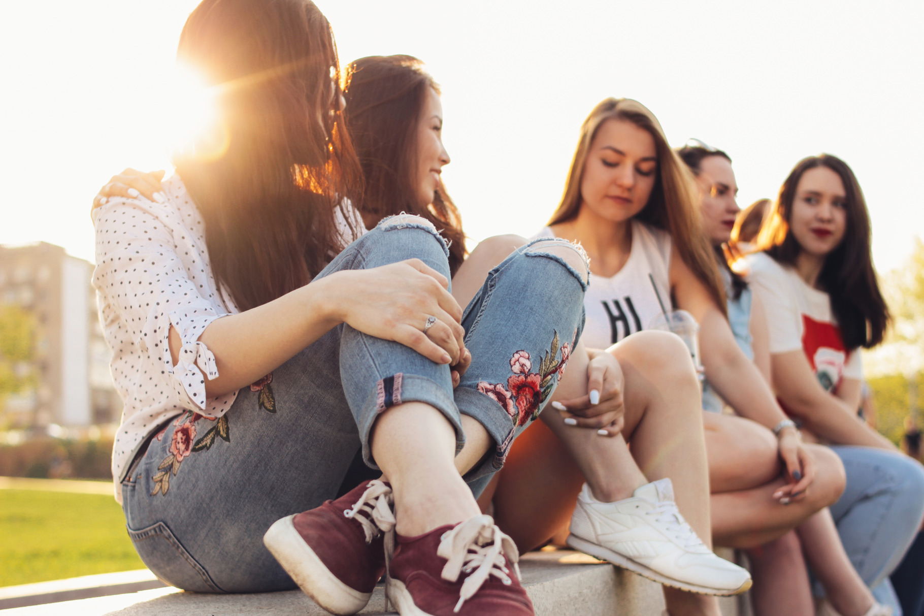 Group of young happy girls friends featuring group, girls, and women, a ...