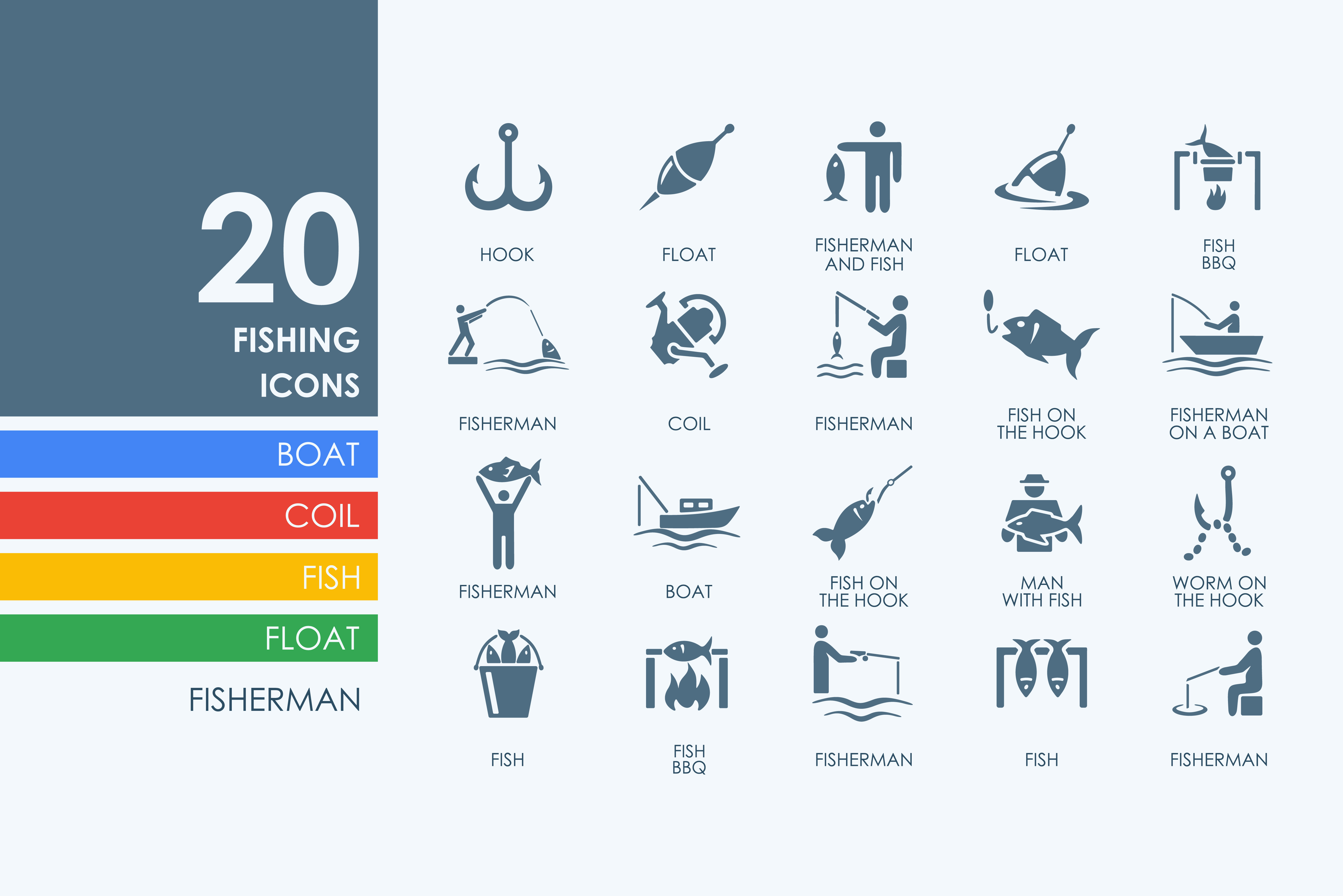 20 fishing icons, an Outline Icon by Palau