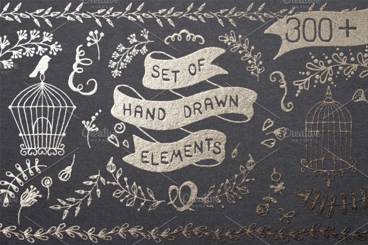 300+ Set of Hand drawn elements, an Object Graphic by IrenART