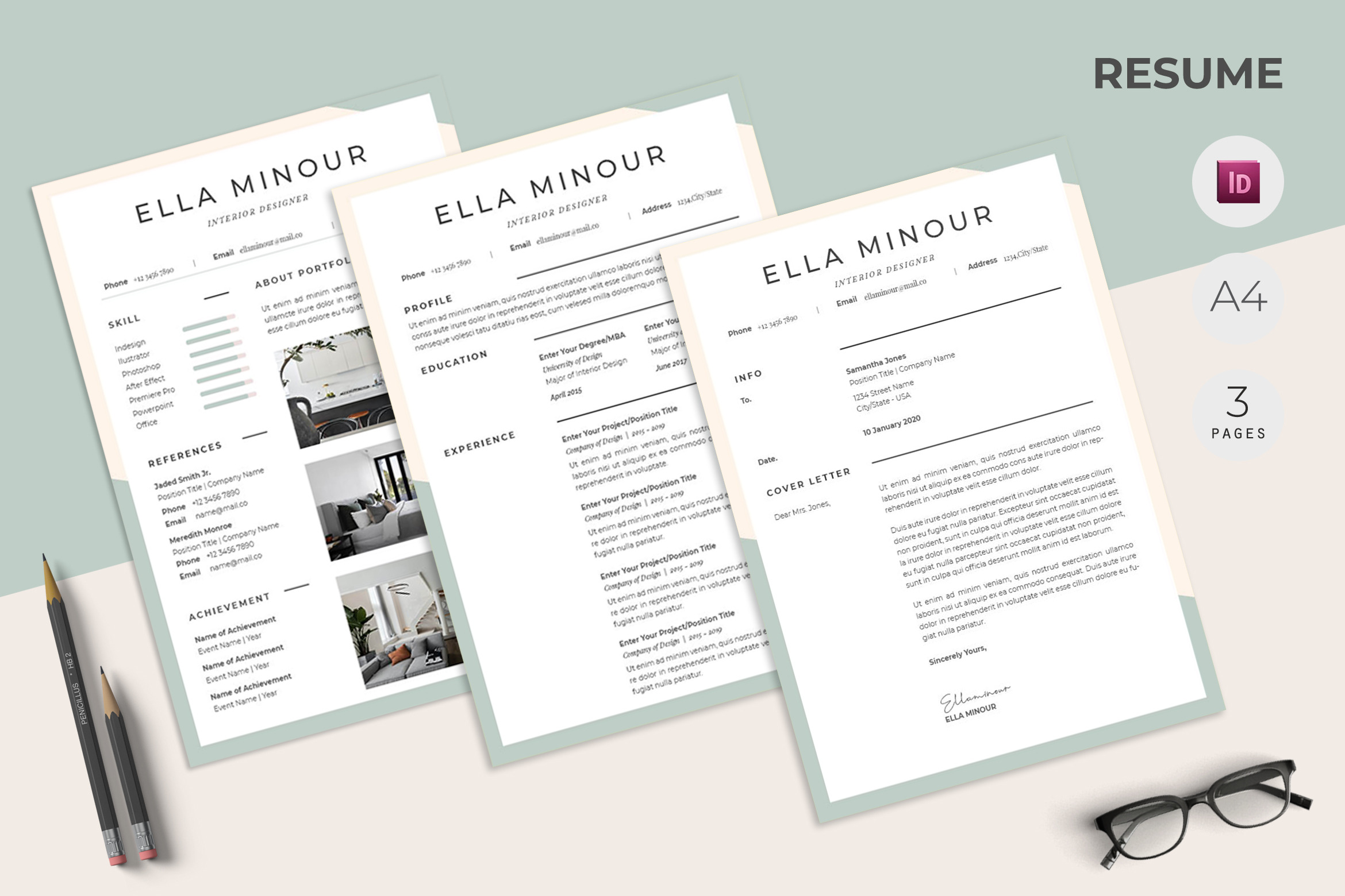 Ella Interior Designer Resume, a Resume Template by AQR Studio