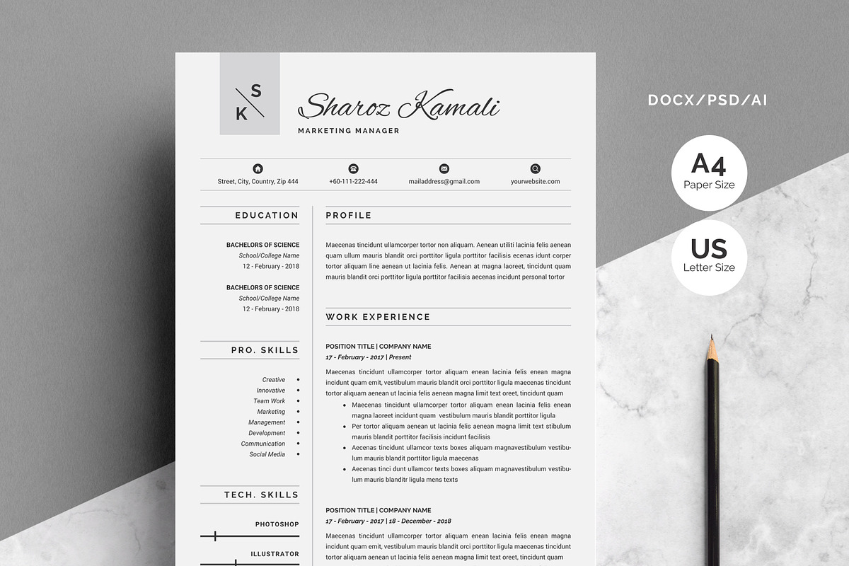 Resume Template | 4 Pages Pack, a Resume Template by White Graphic