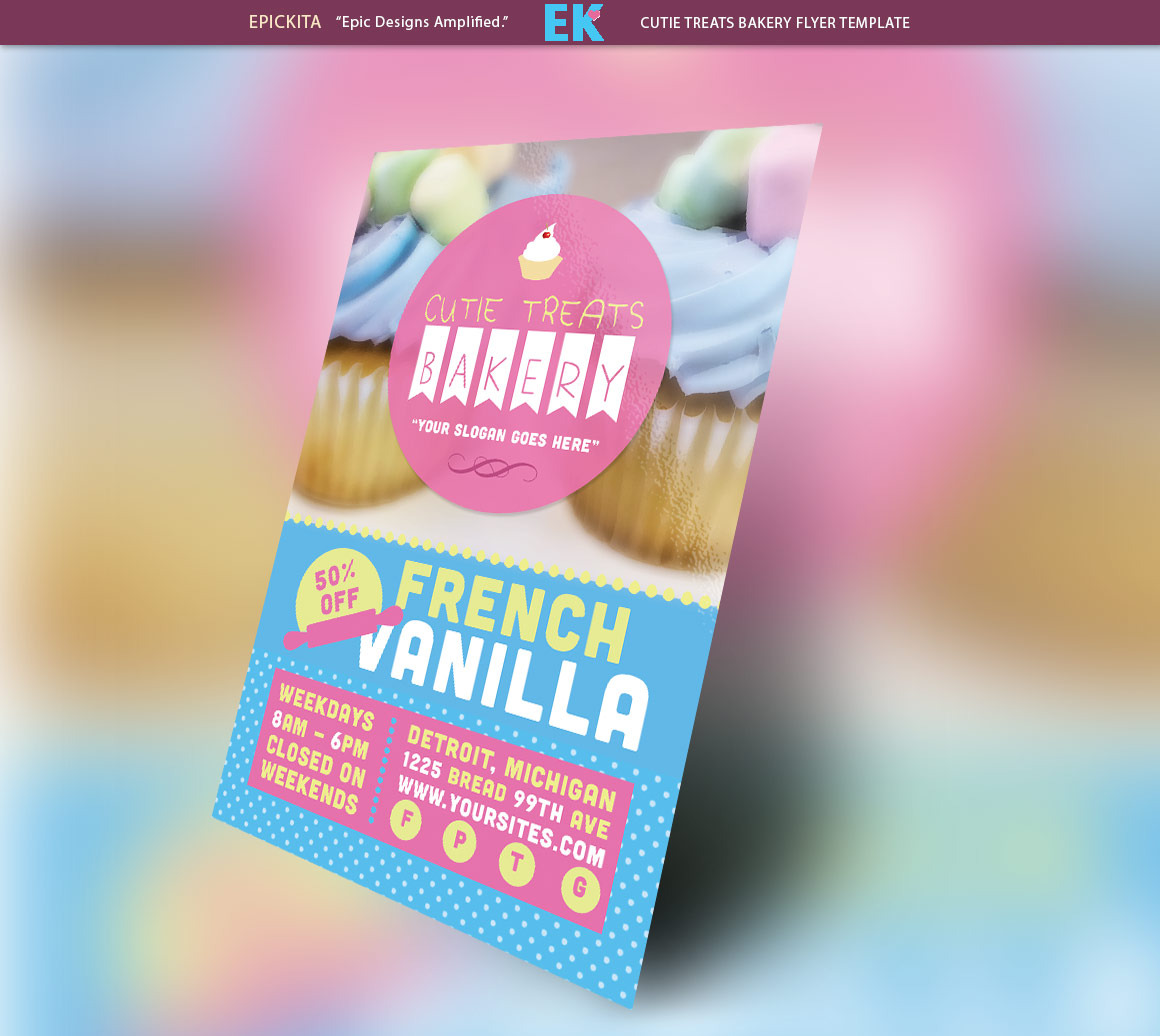 Cutie Treats Bakery Flyer Template, a Flyer Template by Epickita