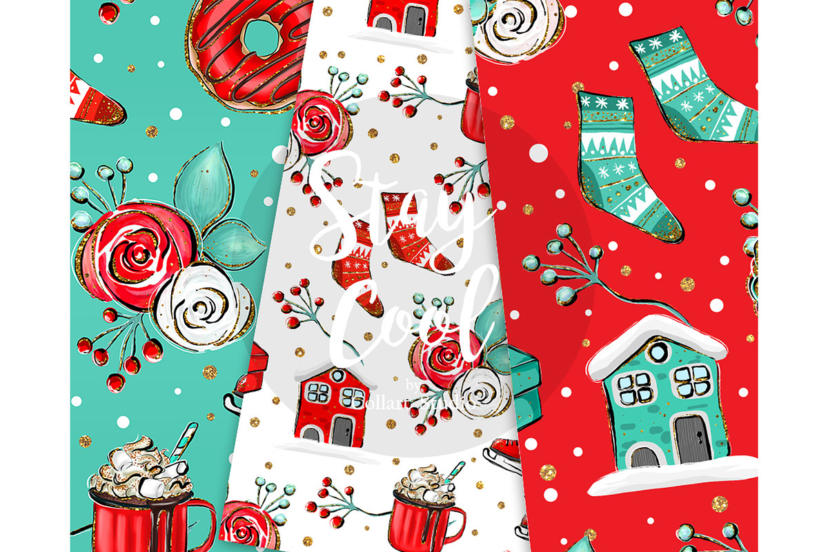 Winter digital paper, Christmas, a Pattern Graphic by Collart Studio ...