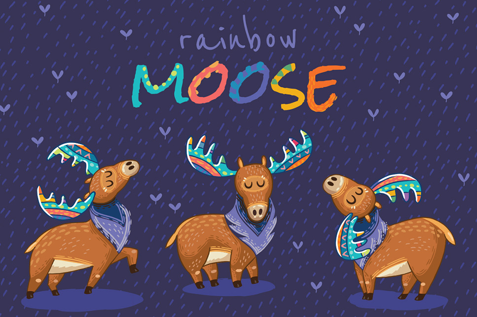 Rainbow Mooses, an Animal Illustration by PenguinHouse